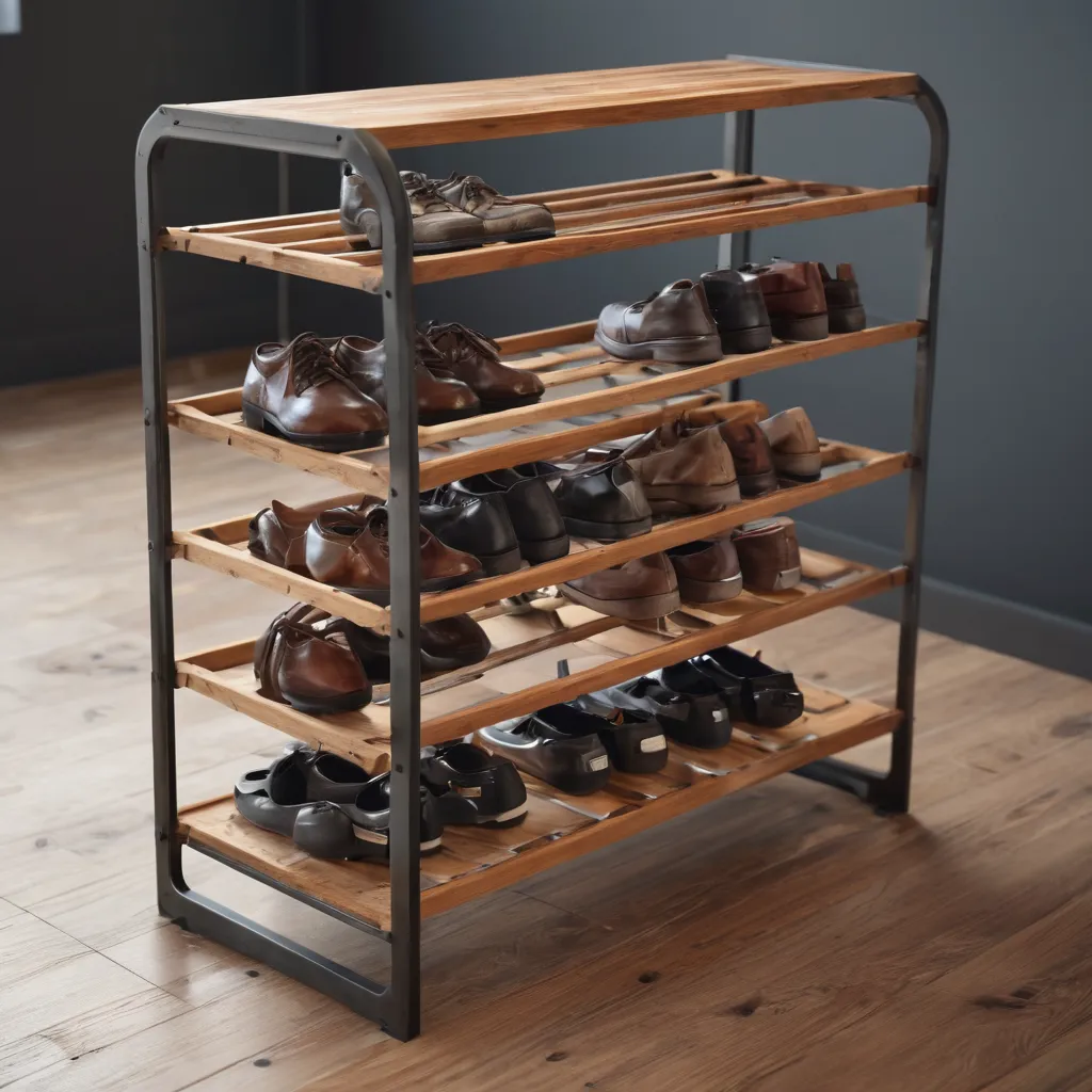 Combining Wood and Metal in Shoe Rack Design